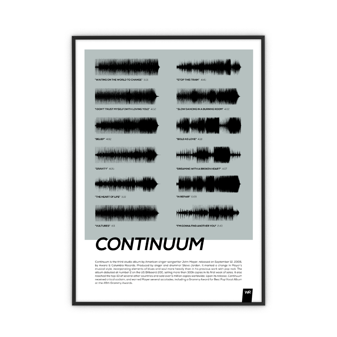 "Continuum" by John Mayer | Soundwave Art Poster – The Wav Room